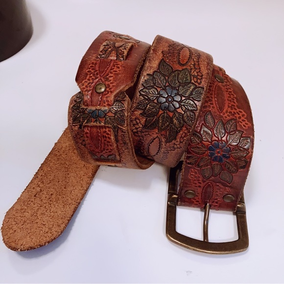 Vintage | Accessories | Vintage Tooled Leather Flower Power Hippie Boho ...
